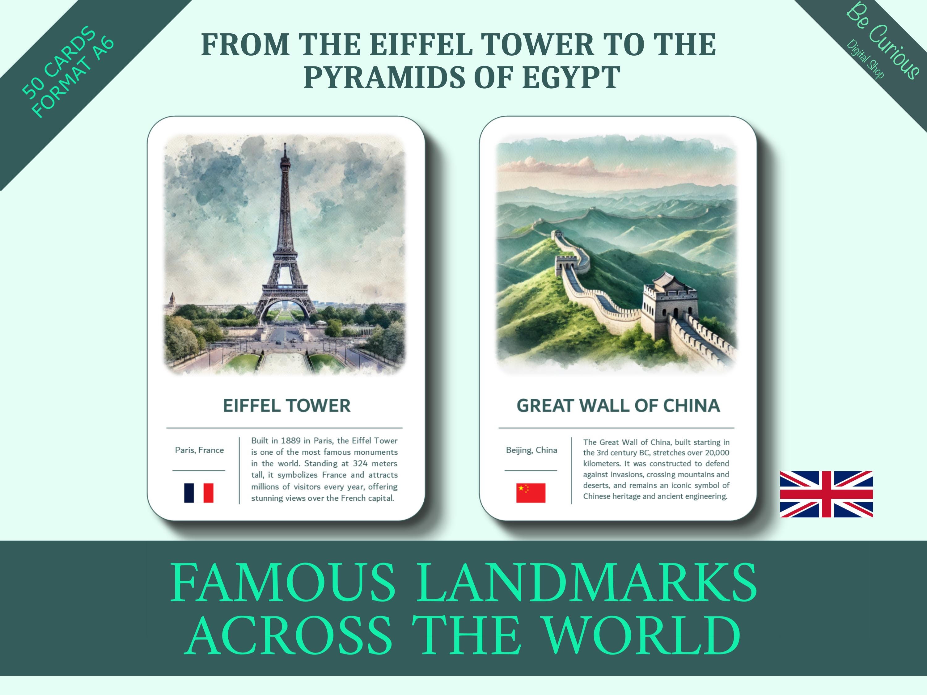 World Landmarks Flashcards | Watercolor Monuments, Geography Learning ...