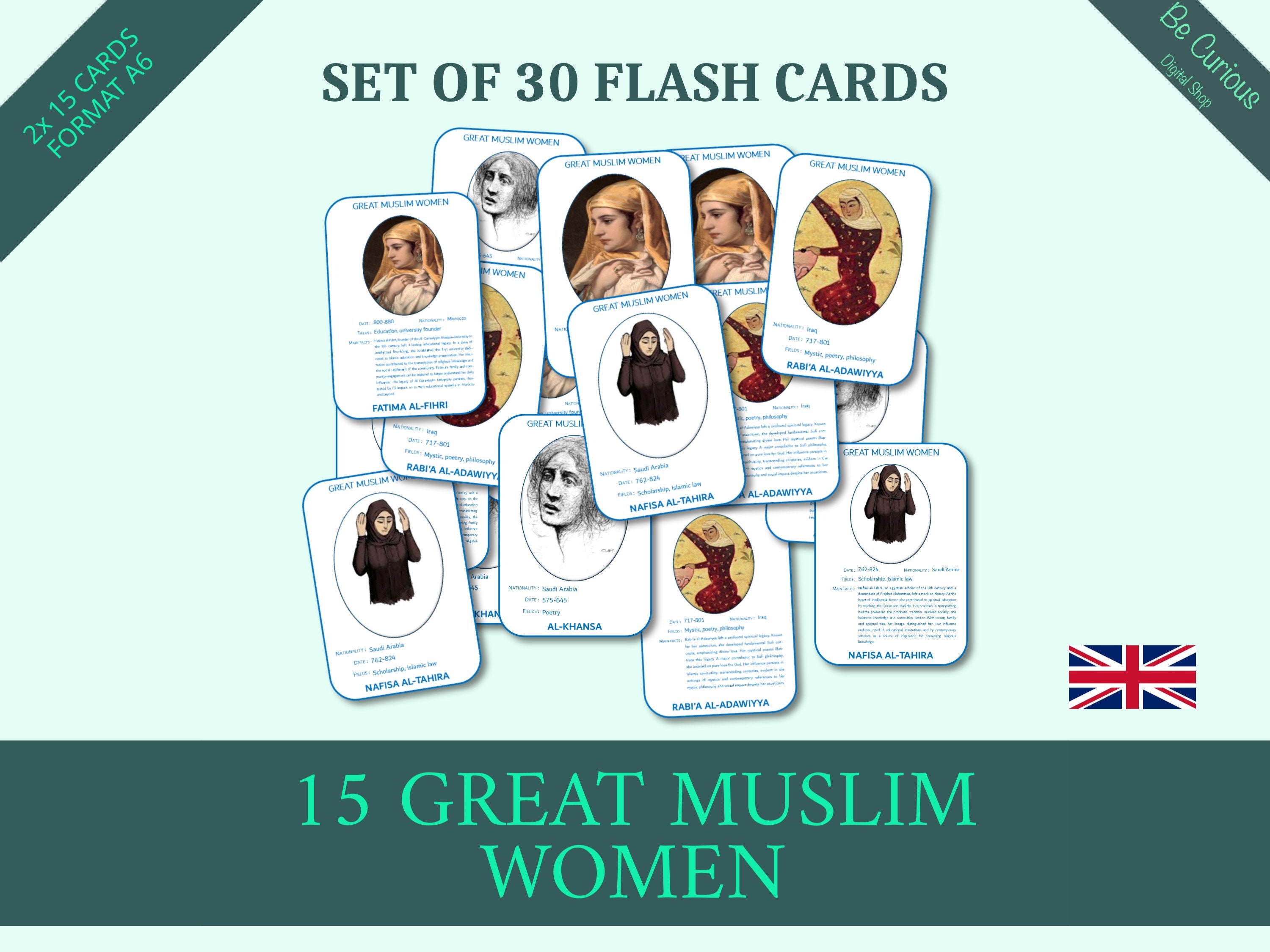 Great Muslim Women Islamic Golden Age 15 Flashcards x2 English Muslim ...