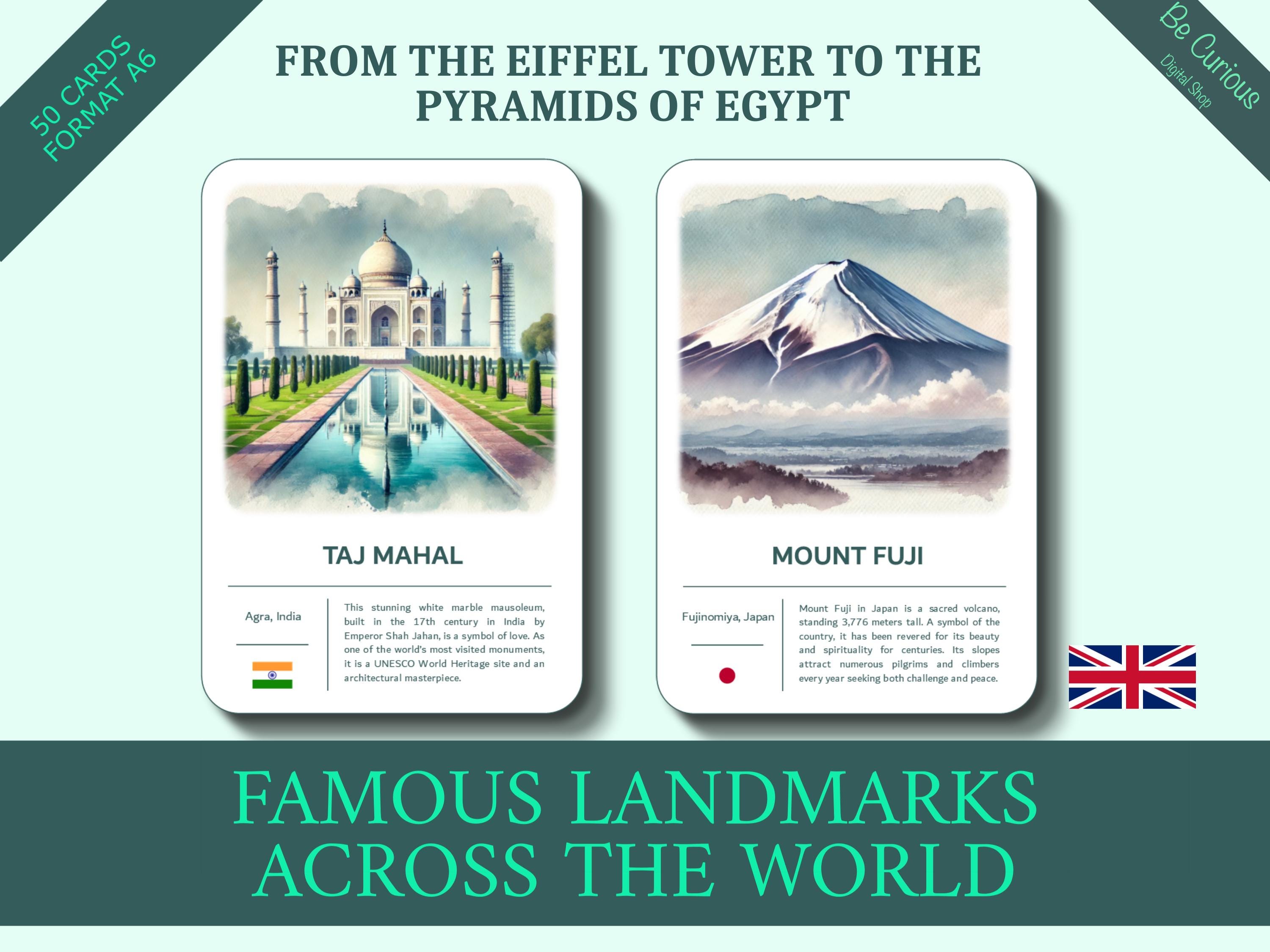 World Landmarks Flashcards | Watercolor Monuments, Geography Learning ...