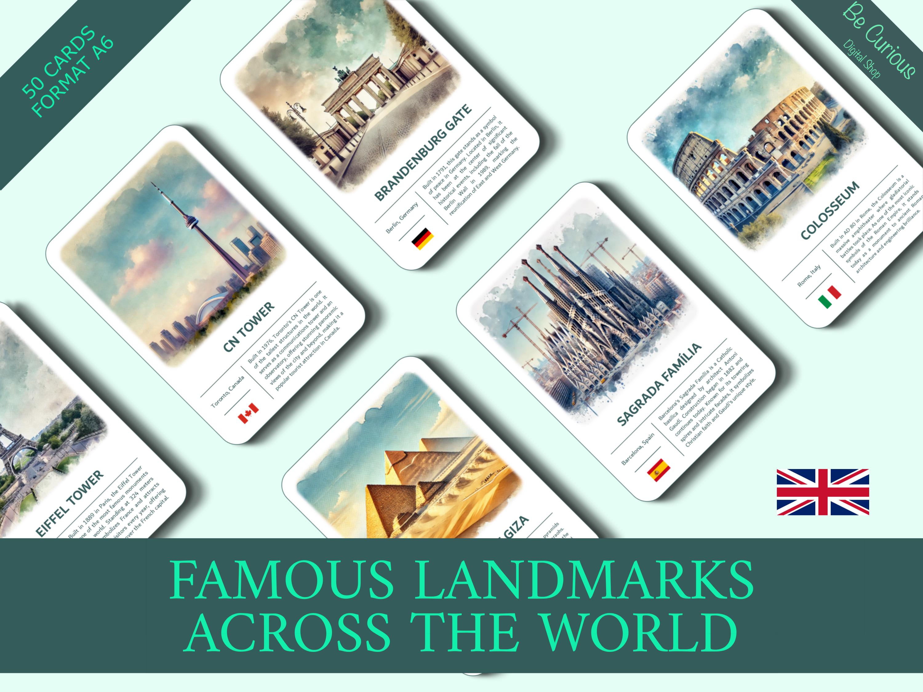 World Landmarks Flashcards | Watercolor Monuments, Geography Learning ...