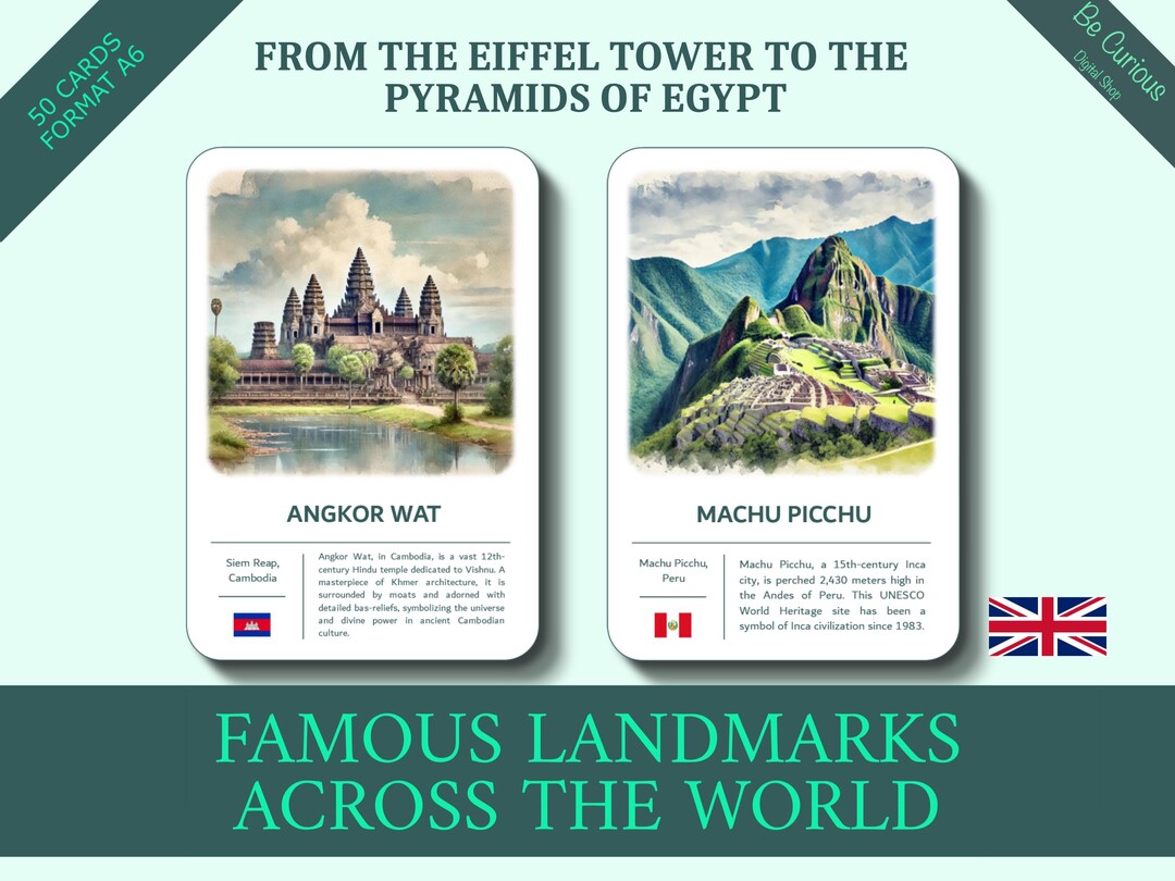 World Landmarks | 50 Flashcards | Global Monuments and Heritage ...
