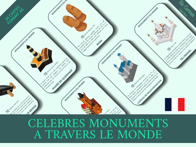 36 World Landmarks Flashcards Global Monuments and Heritage Montessori ...