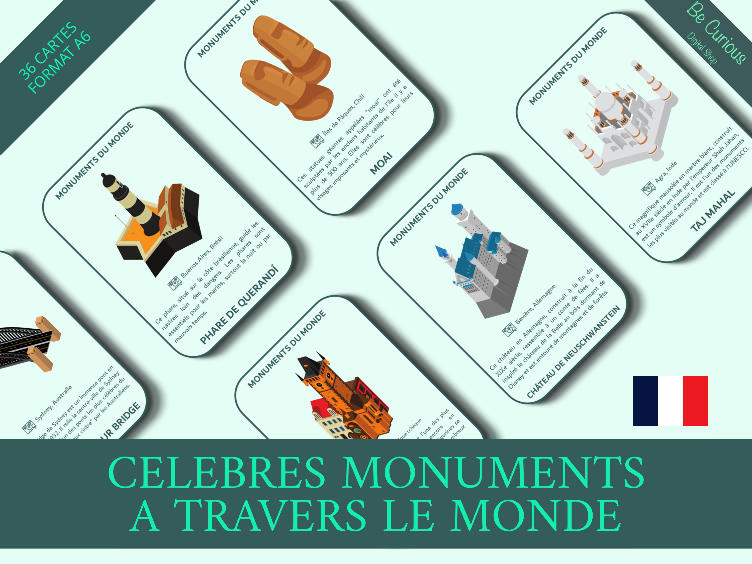 36 World Landmarks Flashcards Global Monuments and Heritage Montessori ...