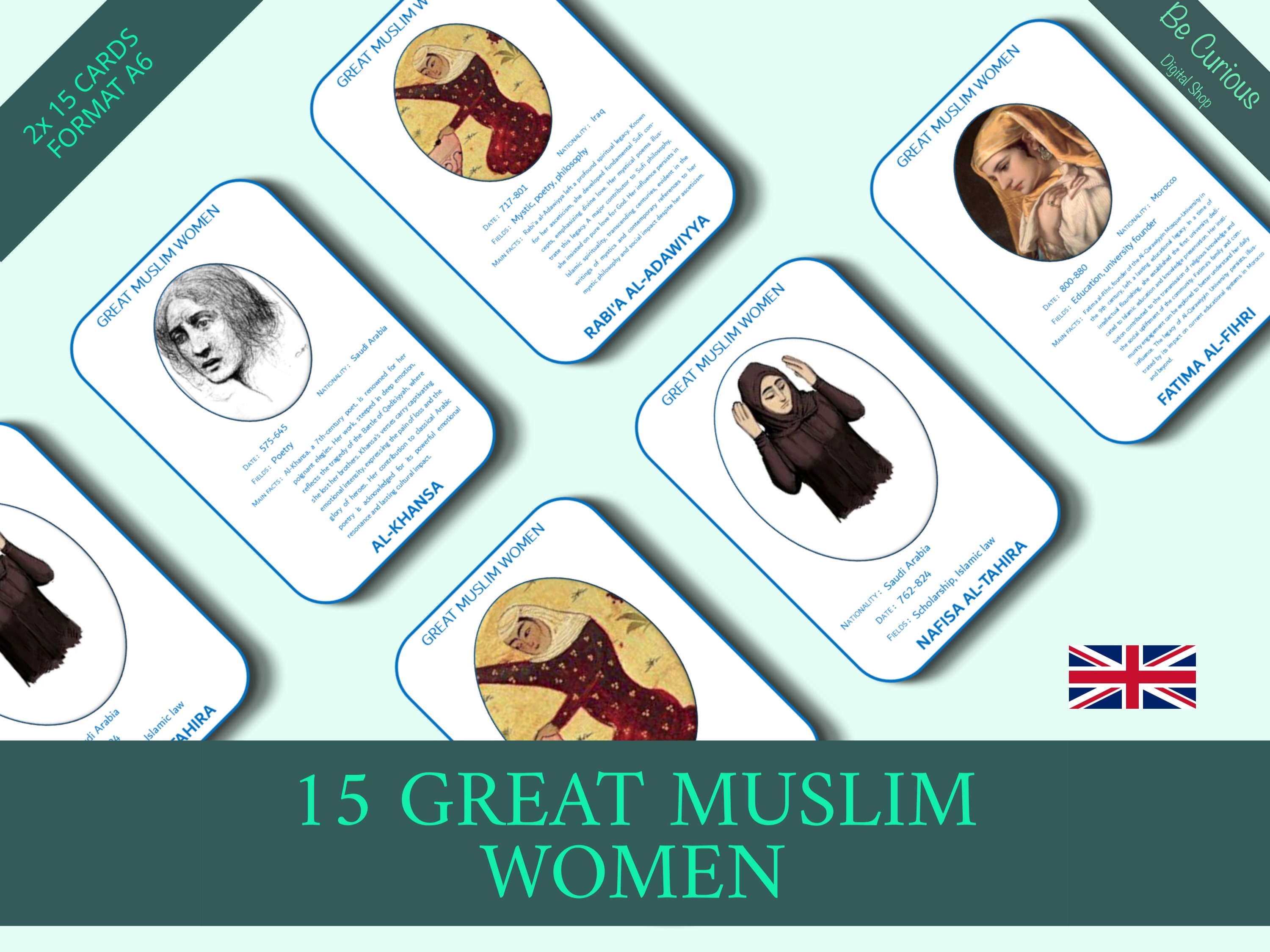 Great Muslim Women Islamic Golden Age 15 Flashcards x2 English Muslim ...