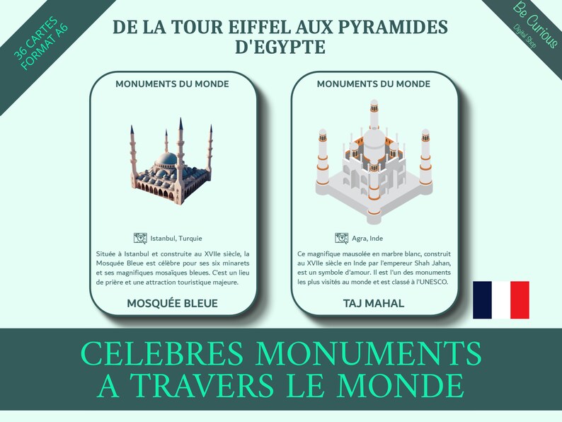 36 World Landmarks Flashcards Global Monuments and Heritage Montessori ...
