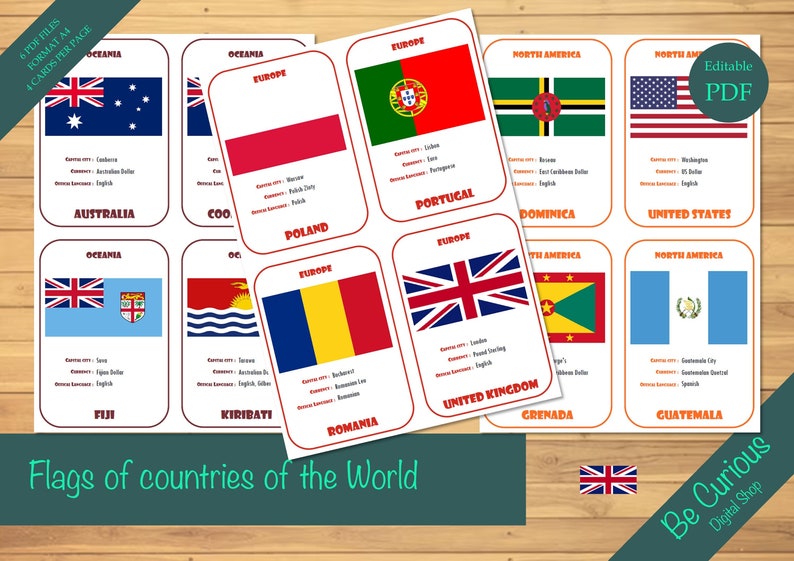 World Flags 197 Flashcards extra : Capitals Currency - Etsy