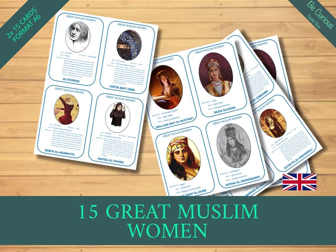 Great Muslim Women Islamic Golden Age 15 Flashcards x2 English Muslim ...