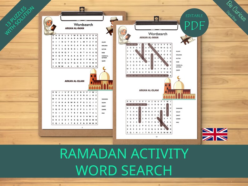 Ramadan Activity 13 Puzzles Word Search With Solution English Muslim ...