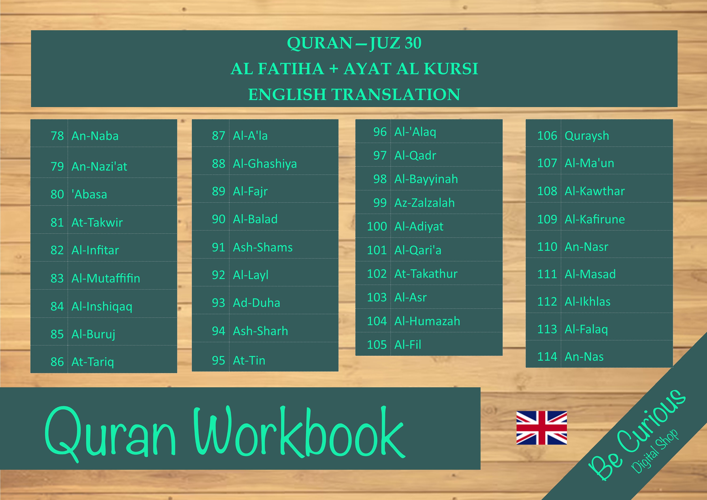 Quran Tracing Printable Juz Amma English Translation - Etsy