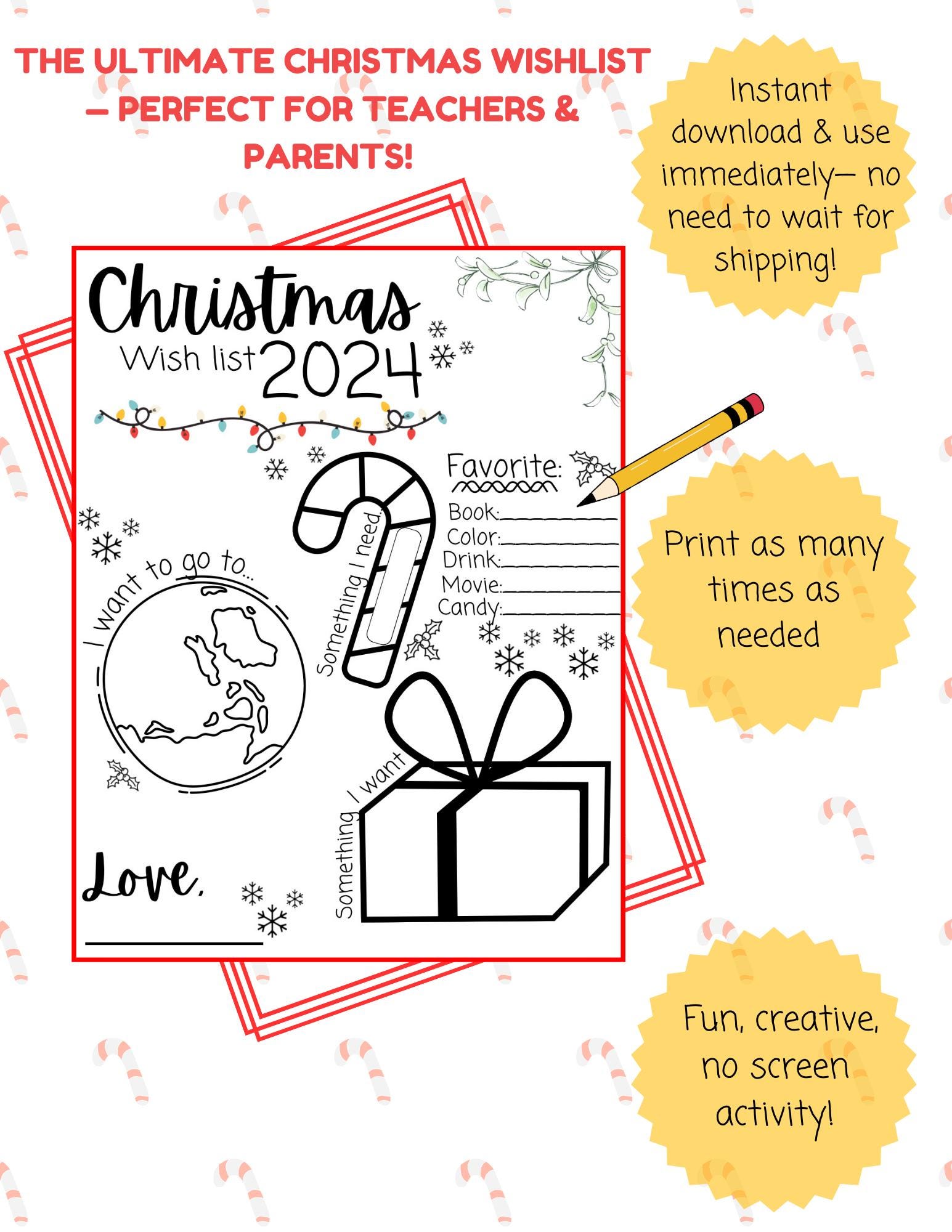 Printable Kids Christmas Wish List Worksheet Fun Holiday Activity for ...