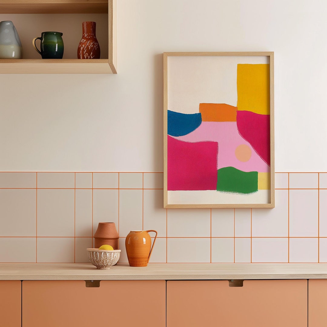 Pink Yellow Abstract Modern Painting Wall Art | Pink Home Decor Print ...