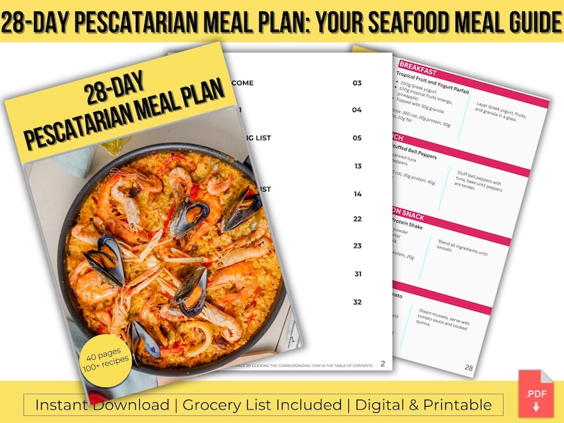 28-day Pescatarian Meal Plan: Seafood & Plant-based Recipes (PDF) - Etsy