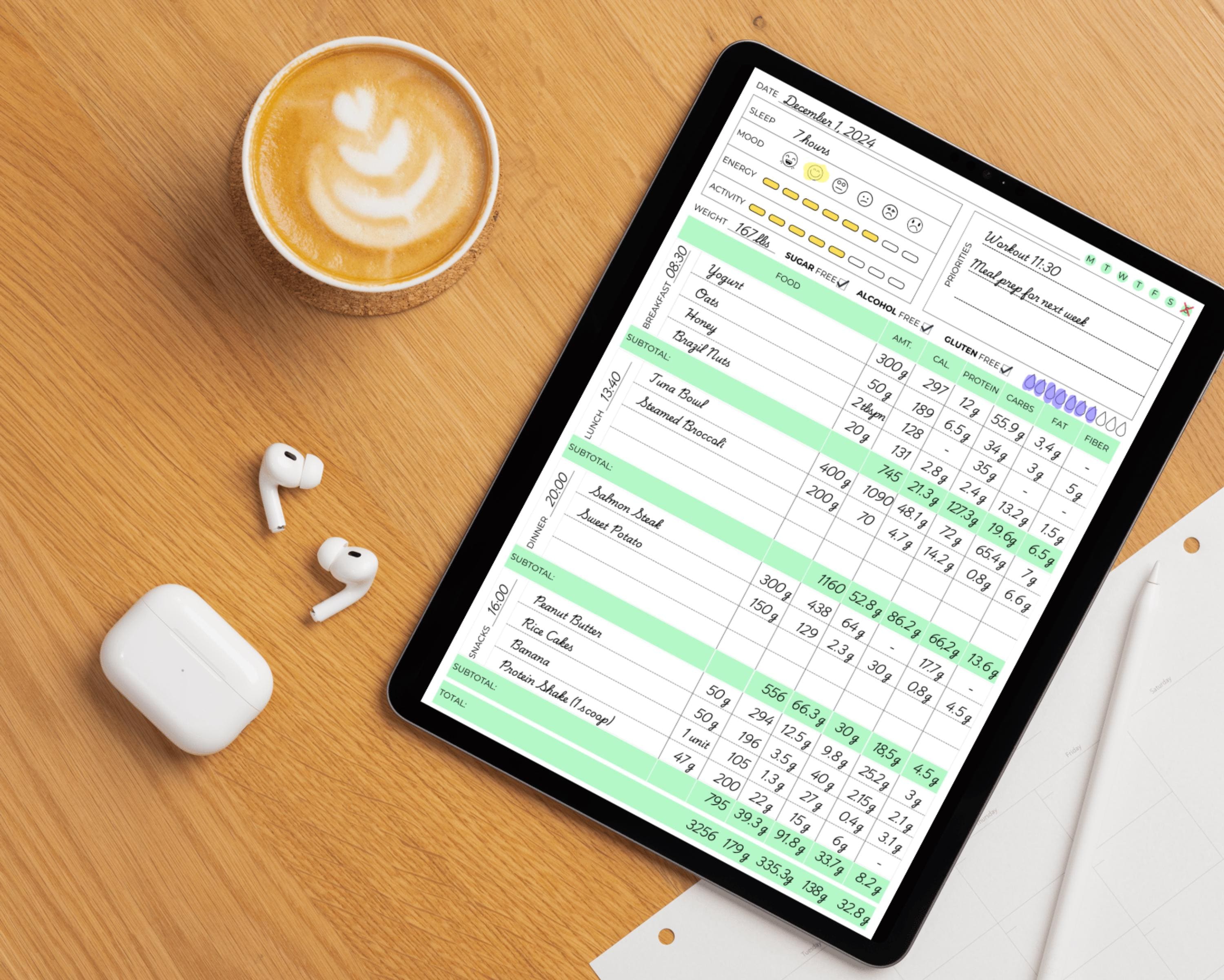 Daily Food Journal | Printable Exercise Tracker | Editable Meal Planner ...