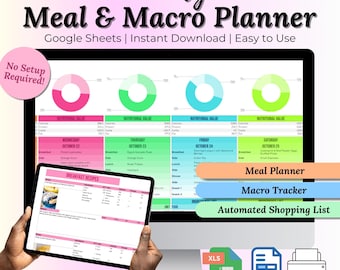 Weekly Meal Planner Google Sheets | Colorful Recipe Journal | Automatic ...