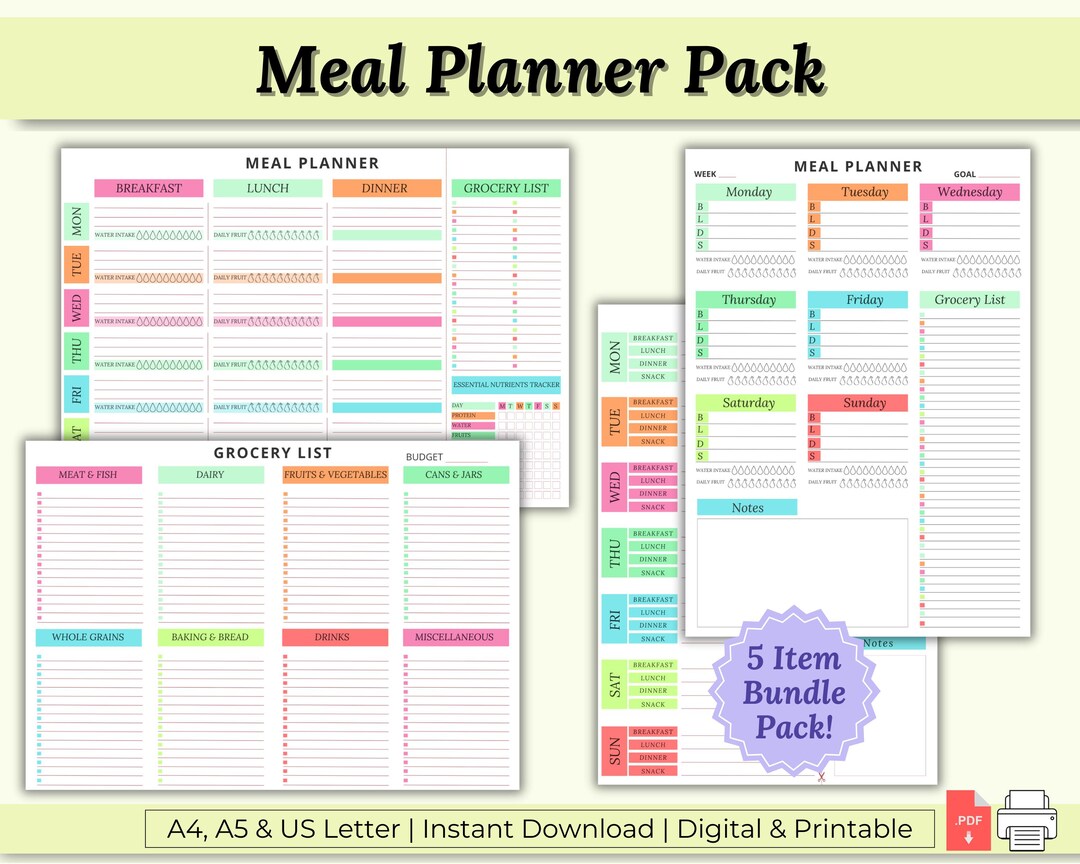 Colorful Weekly Meal Planner Pad: Magnetic Fridge Organizer (PDF) - Etsy