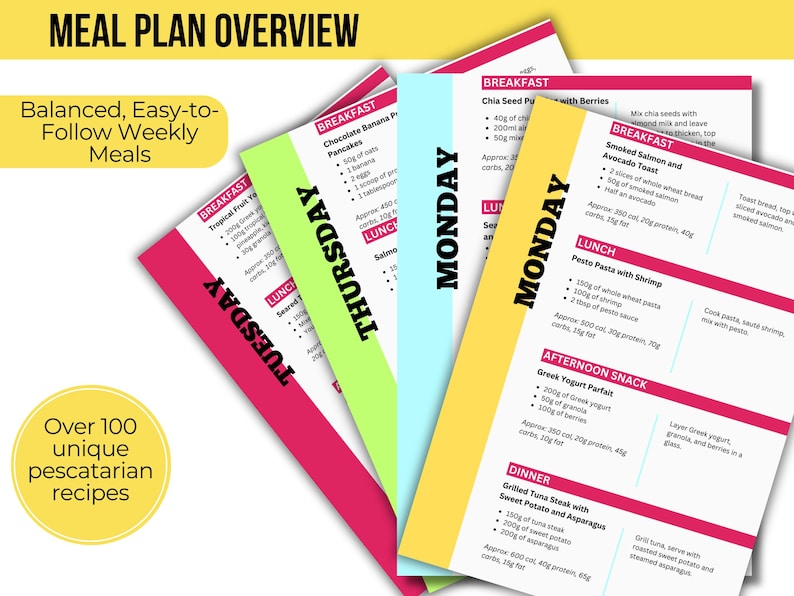 28-day Pescatarian Meal Plan: Seafood & Plant-based Recipes (PDF) - Etsy