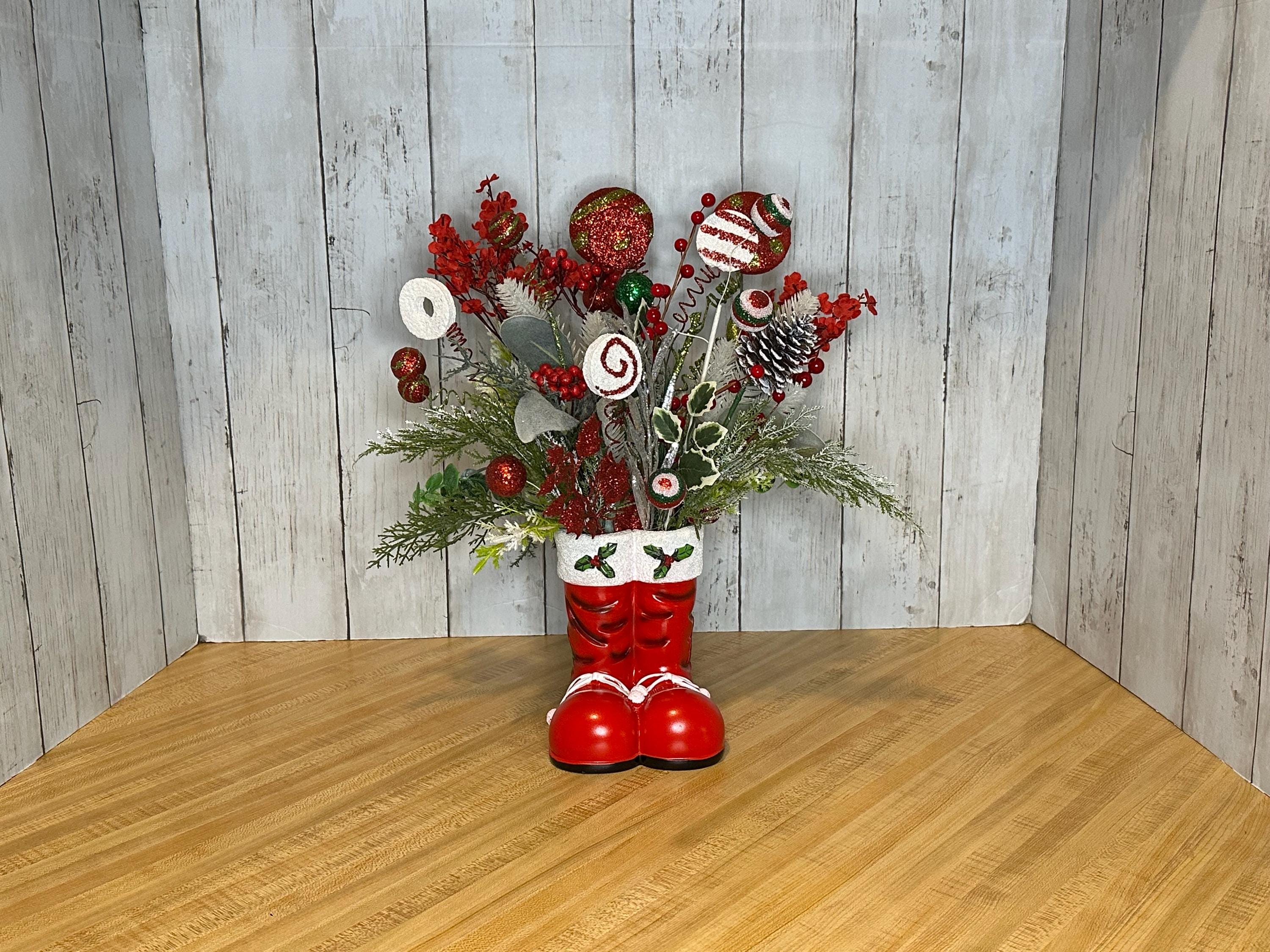 Santa Boots Floral Arrangement, Christmas Arrangement, Christmas Decor ...