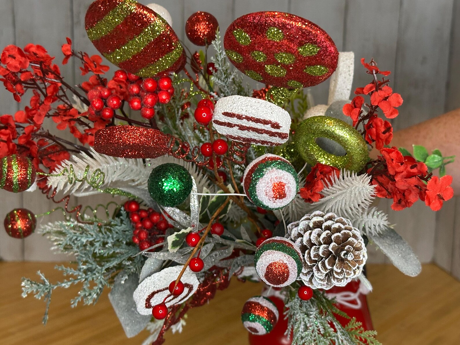 Santa Boots Floral Arrangement, Christmas Arrangement, Christmas Decor ...