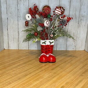 Santa Boots Floral Arrangement, Christmas Arrangement, Christmas Decor ...