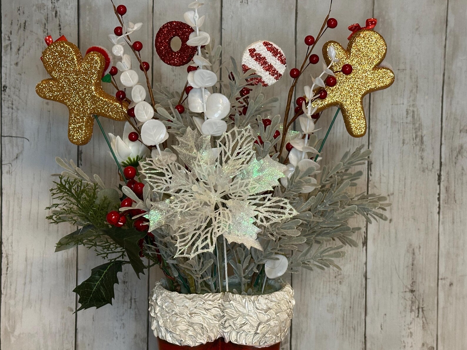 Santa Boots Floral Arrangement, Christmas Arrangement, Christmas Decor ...