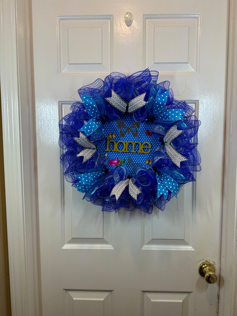Beautiful Blue Welcome Home Front Door Wreath - Etsy