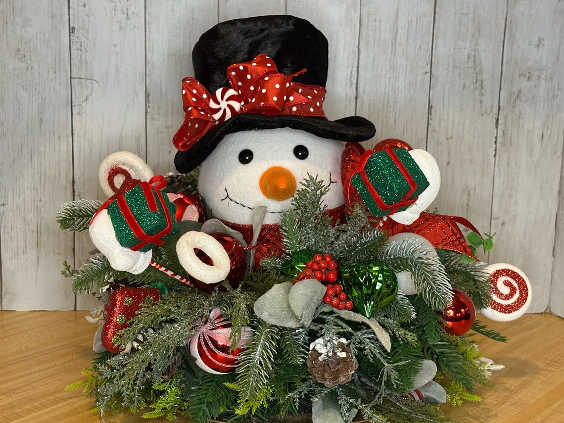 Snowman Centerpiece/floral Arrangement - Etsy
