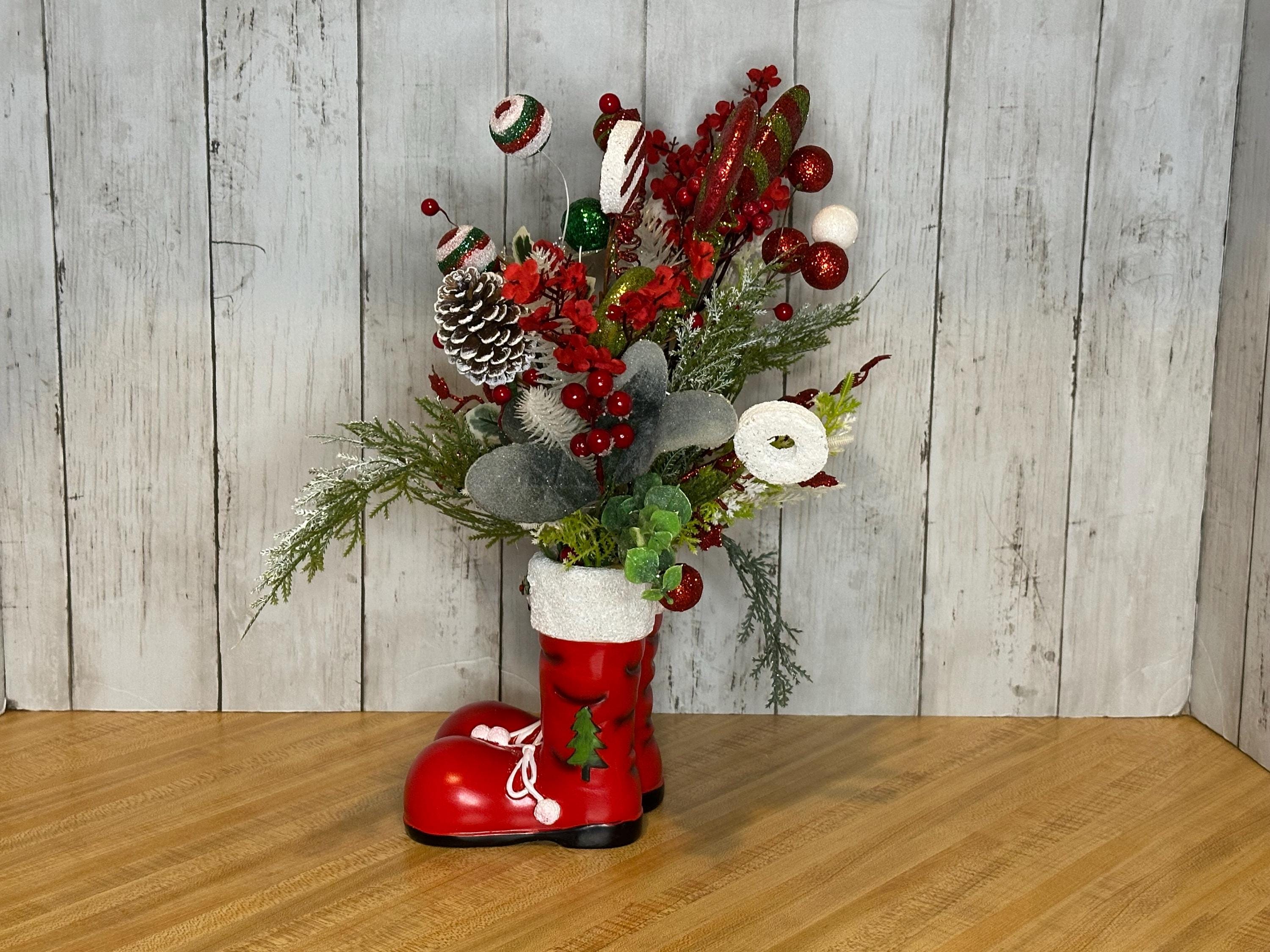 Santa Boots Floral Arrangement, Christmas Arrangement, Christmas Decor ...