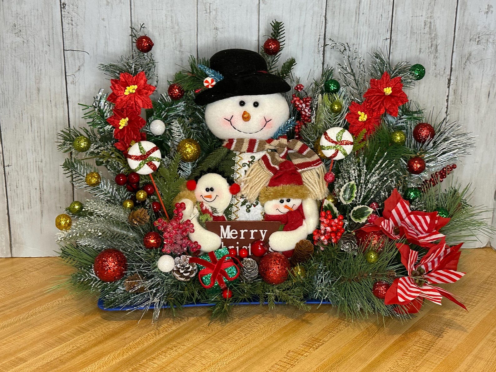 Merry Christmas Snowman Floral Arrangement - Etsy