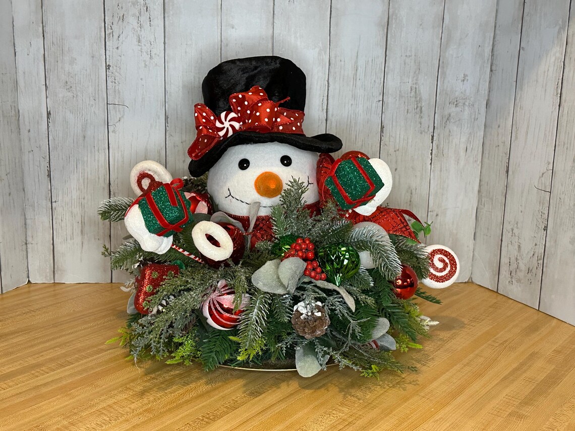 Snowman Centerpiece/floral Arrangement - Etsy