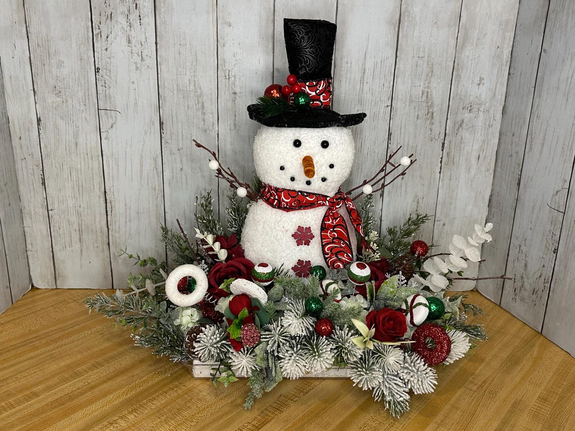 Merry Christmas Snowman Floral Arrangement - Etsy