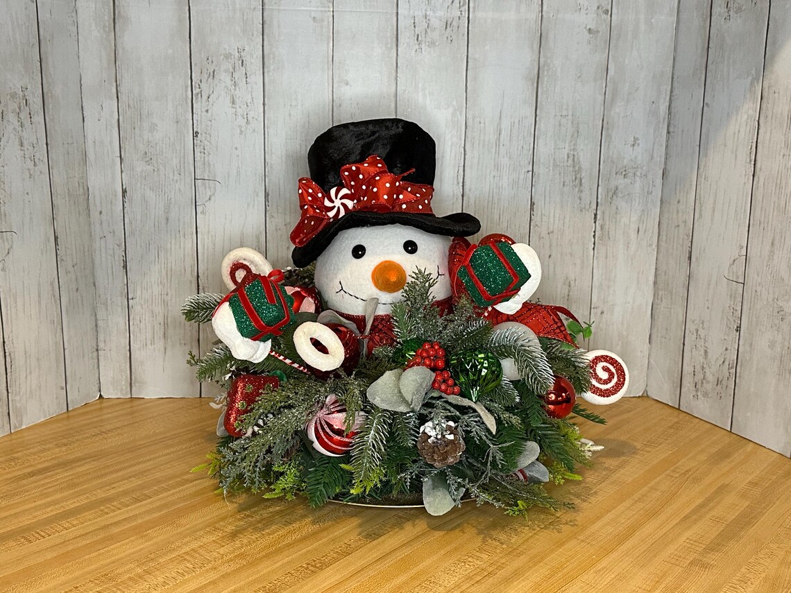 Snowman Centerpiece/floral Arrangement - Etsy