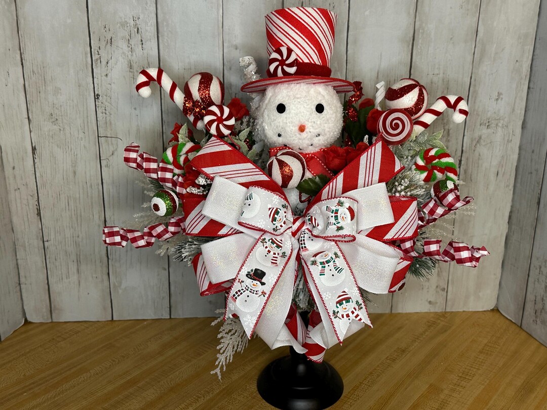 Peppermint Snowman Centerpiece/floral Arrangement - Etsy