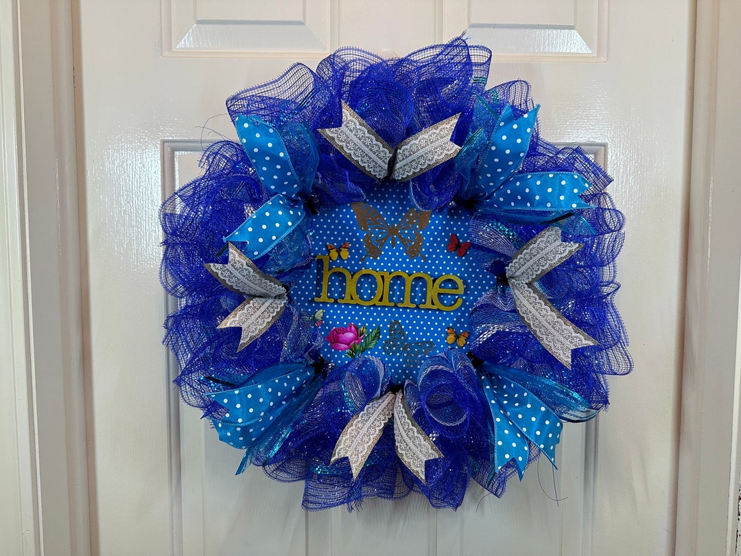Beautiful Blue Welcome Home Front Door Wreath - Etsy
