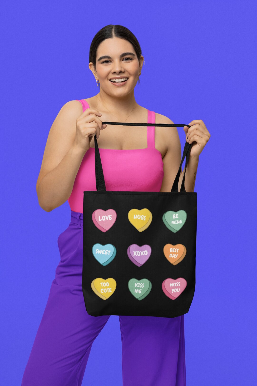Valentine's Day Tote Bag: Heart Candy Design, Cute Sayings, Trendy ...