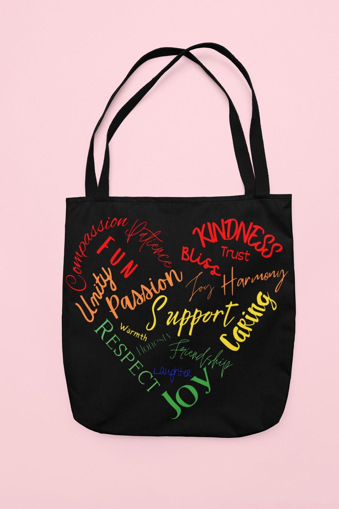 Rainbow Heart Love Words Tote, Expressive Colorful Design, Vibrant ...