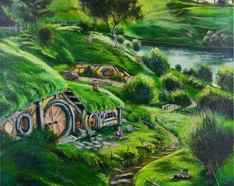 Hobbit Hole Lord of the Rings the Shire Painting Hobbiton Middle-earth ...