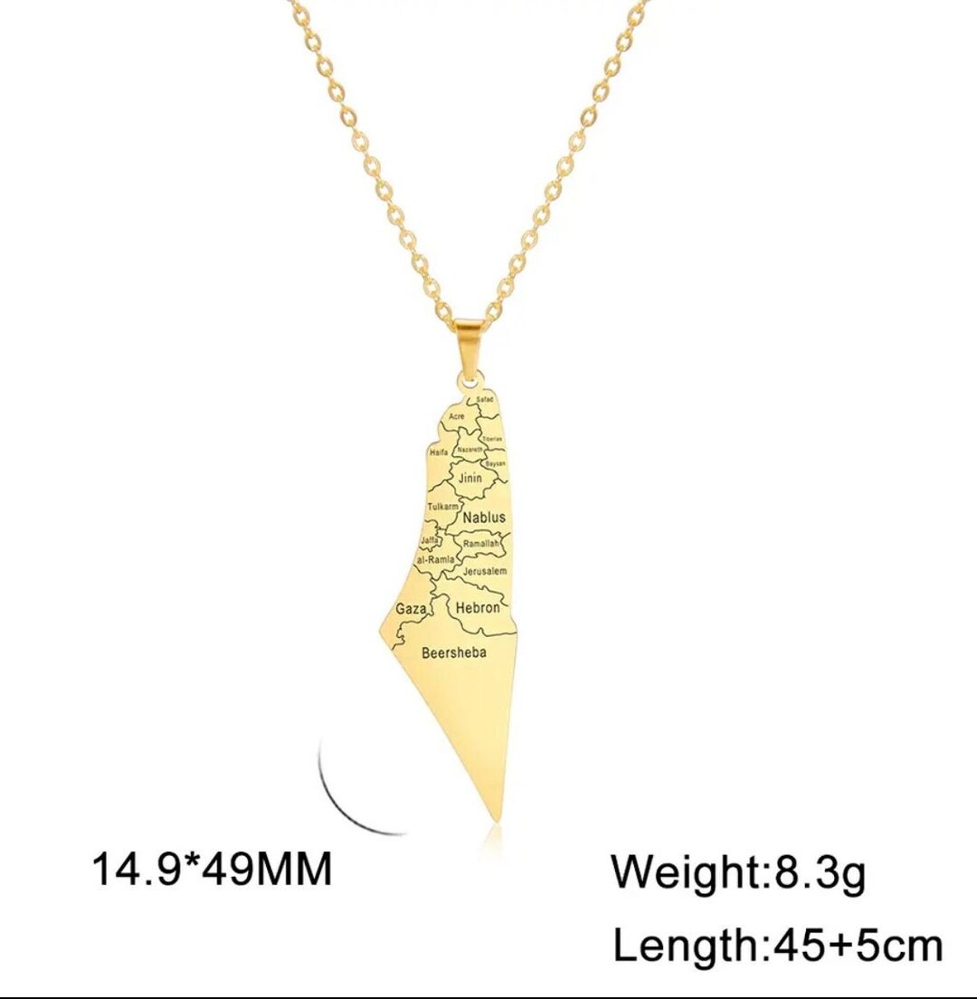 Palestine Map Necklace Gold and Silver Palestine Chain free - Etsy