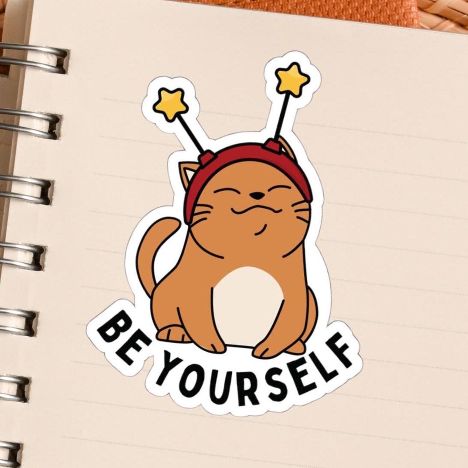 Be Yourself Cat Vinyl Sticker: Adorable Star Headband, Positive Vibes ...