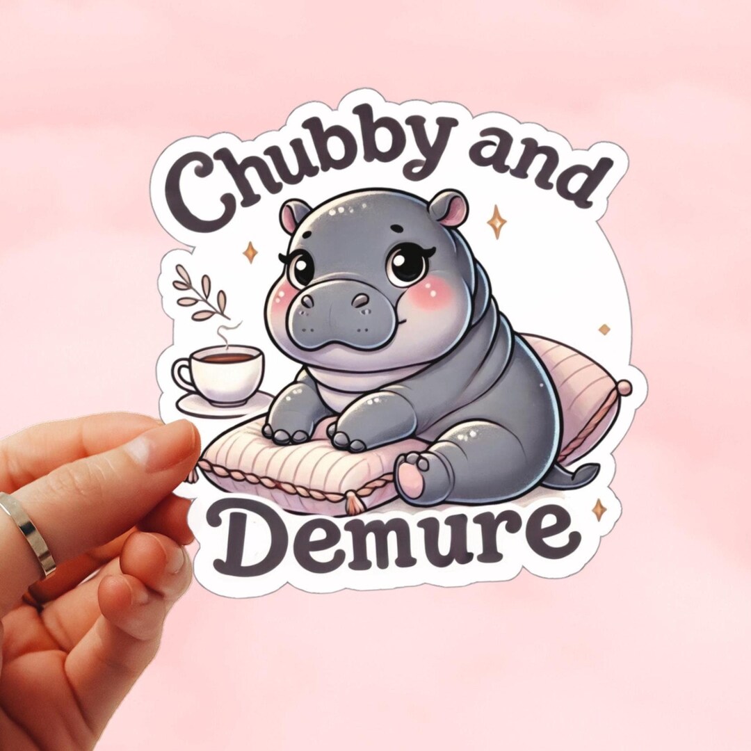 Chubby Demure Baby Hippo Sticker, Cute Animal Sticker for Journals ...