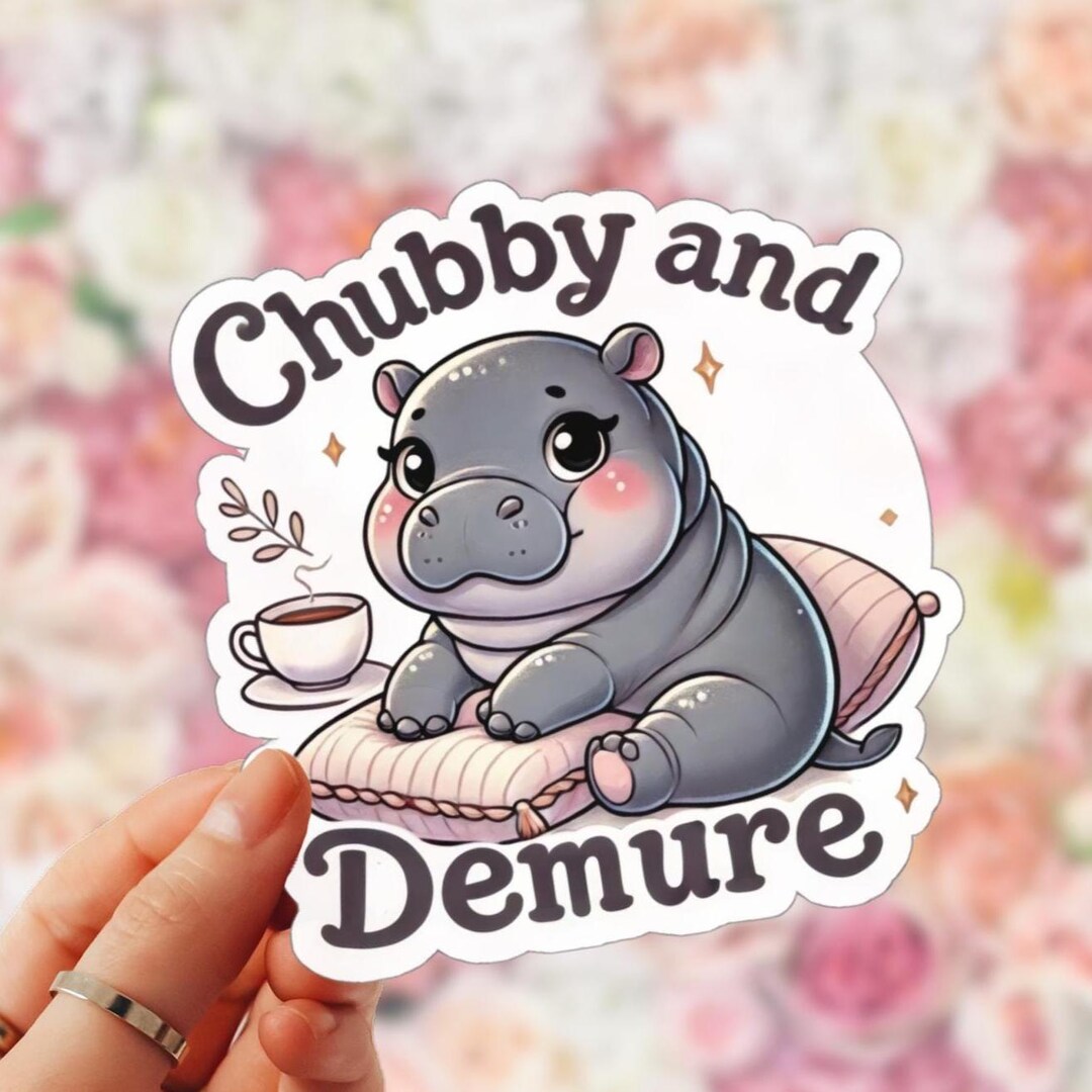 Chubby Demure Baby Hippo Sticker, Cute Animal Sticker for Journals ...