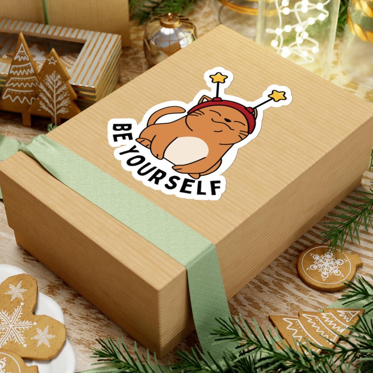 Be Yourself Cat Vinyl Sticker: Adorable Star Headband, Positive Vibes ...