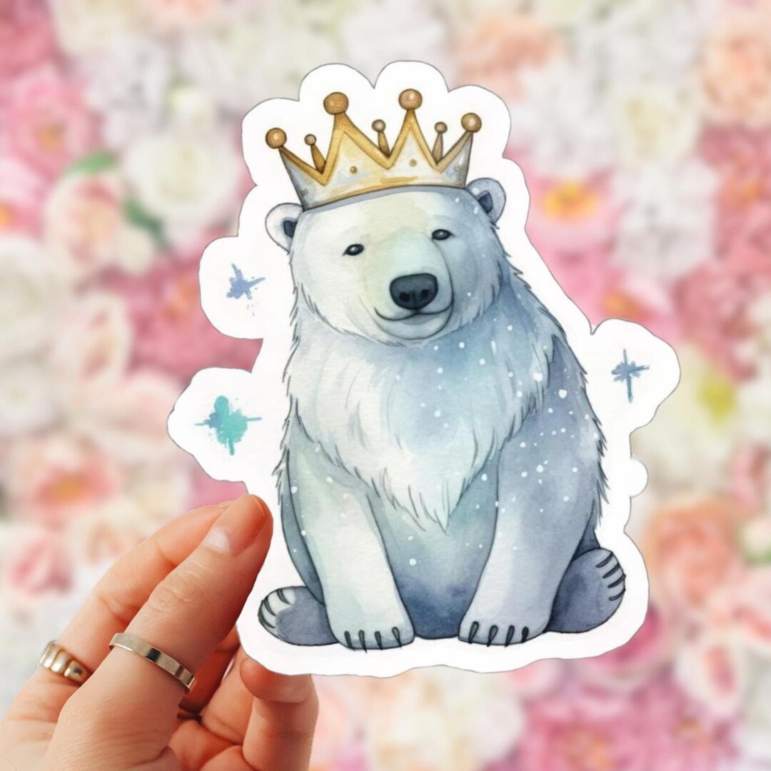 Royal Polar Bear Sticker , Watercolor Bear With Crown, Arctic Animal ...
