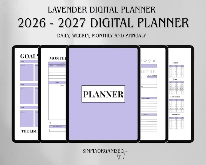 2026 2027 Digital Planner Bundle | Lavender Minimal iPad Planner, Daily ...