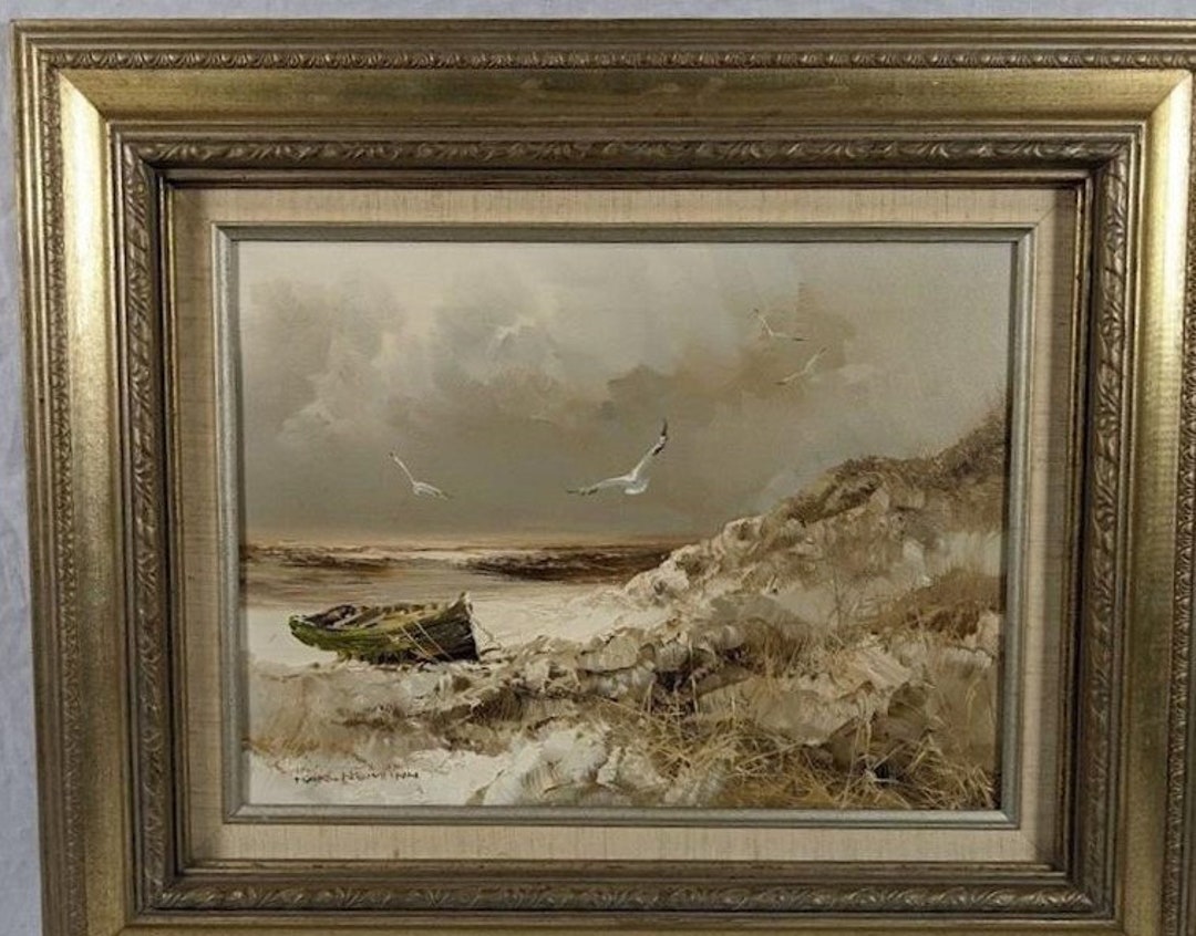 Karl Neumann Boat on A Beach Shore Seaside Original Oil Painting - Etsy