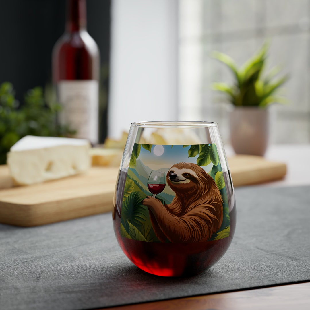 Stemless Wine Glass Drunk Sloth - Etsy