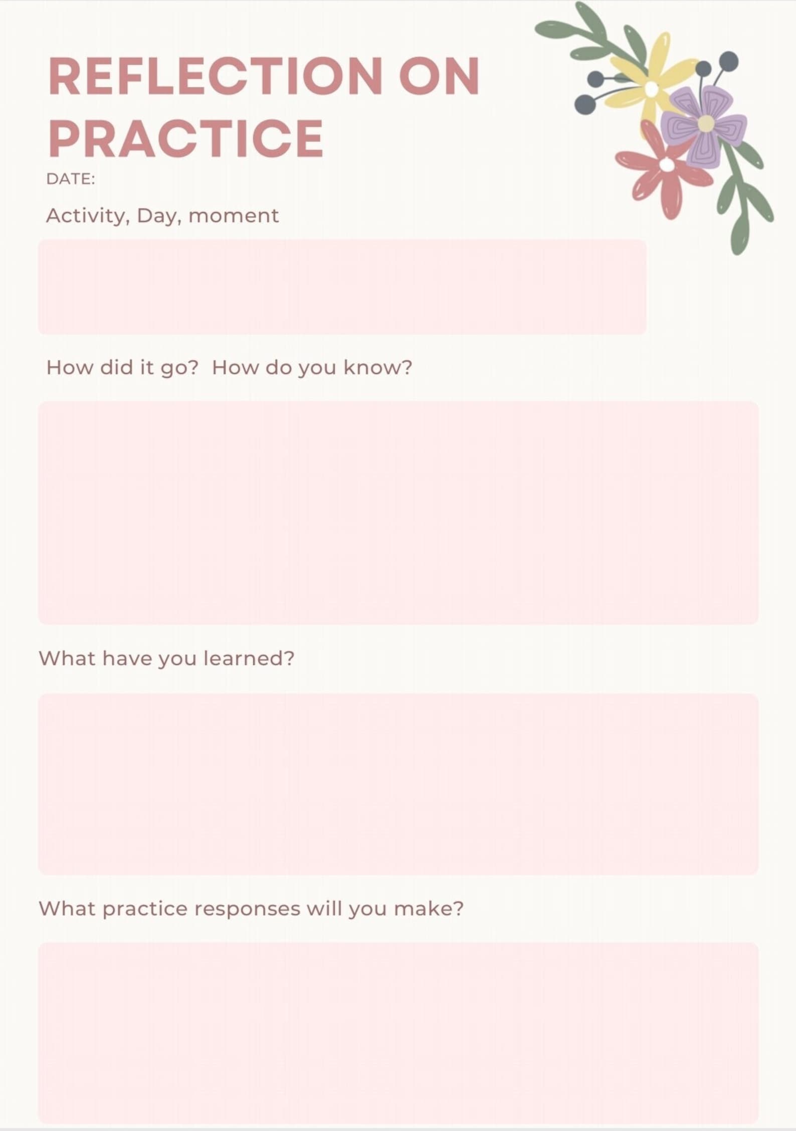 Reflection on Practice Template - Etsy