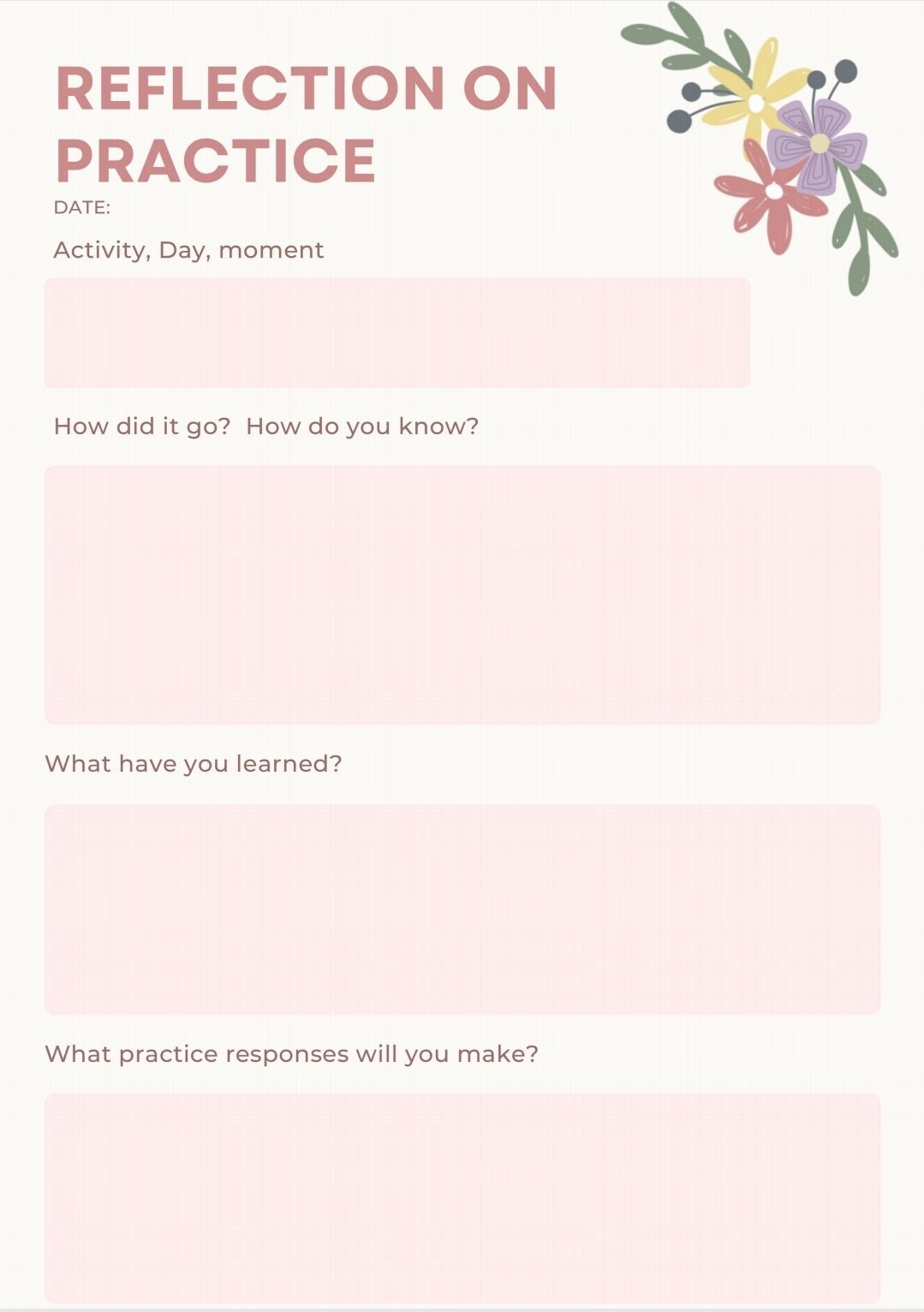 Reflection on Practice Template - Etsy