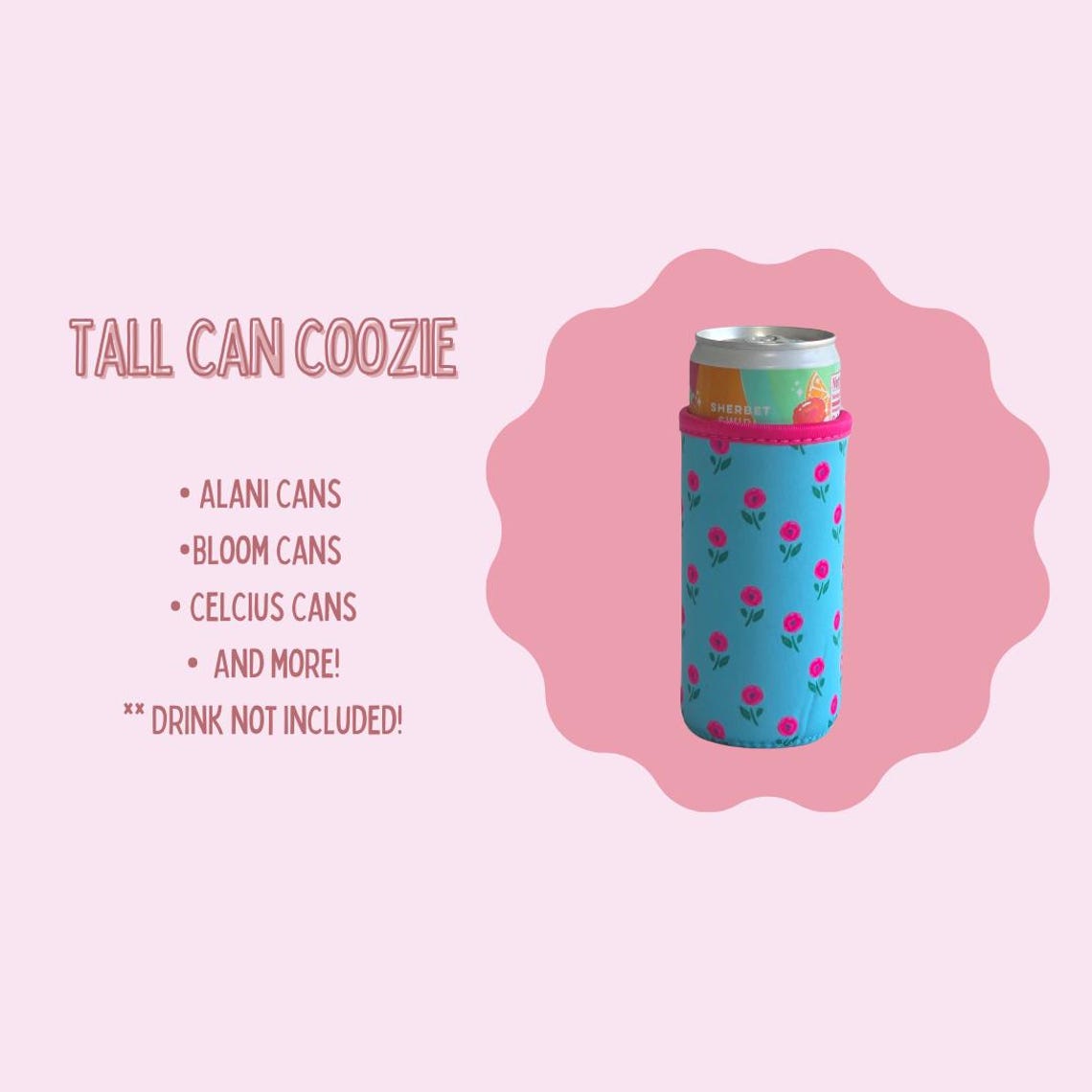 Pink Flower Tall Can Coozie | Energy Drink Coozie | Drink Koozie | Slim ...