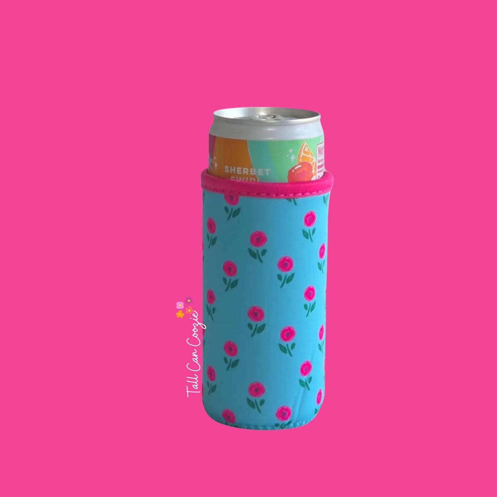 Pink Flower Tall Can Coozie | Energy Drink Coozie | Drink Koozie | Slim ...