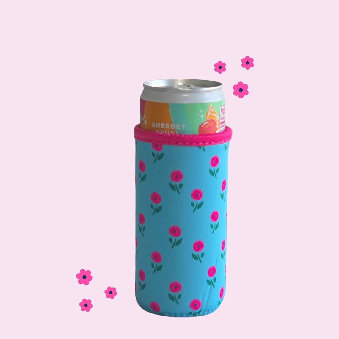 Pink Flower Tall Can Coozie | Energy Drink Coozie | Drink Koozie | Slim ...